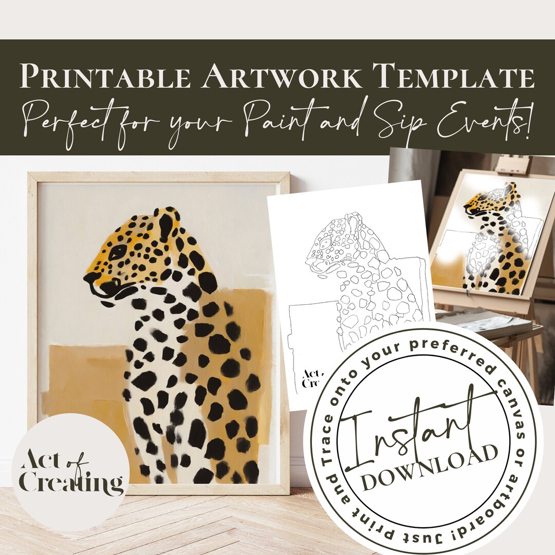 Leopard Printable Artwork Template Digital Download Animals Painting ...
