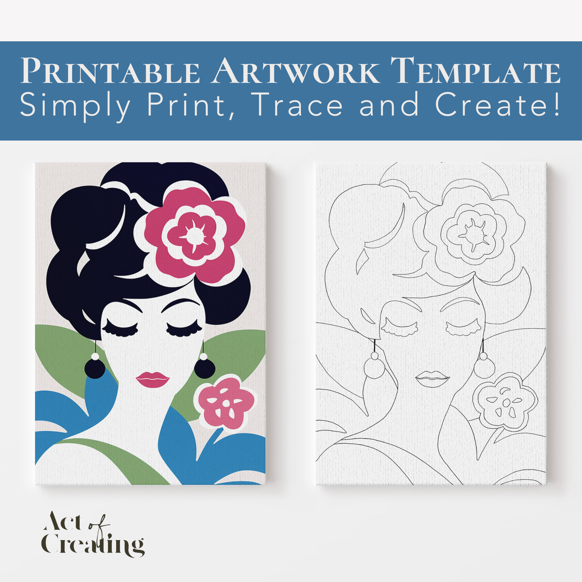 Printable Trace Artwork Template Carnation Lady Instant Download ...