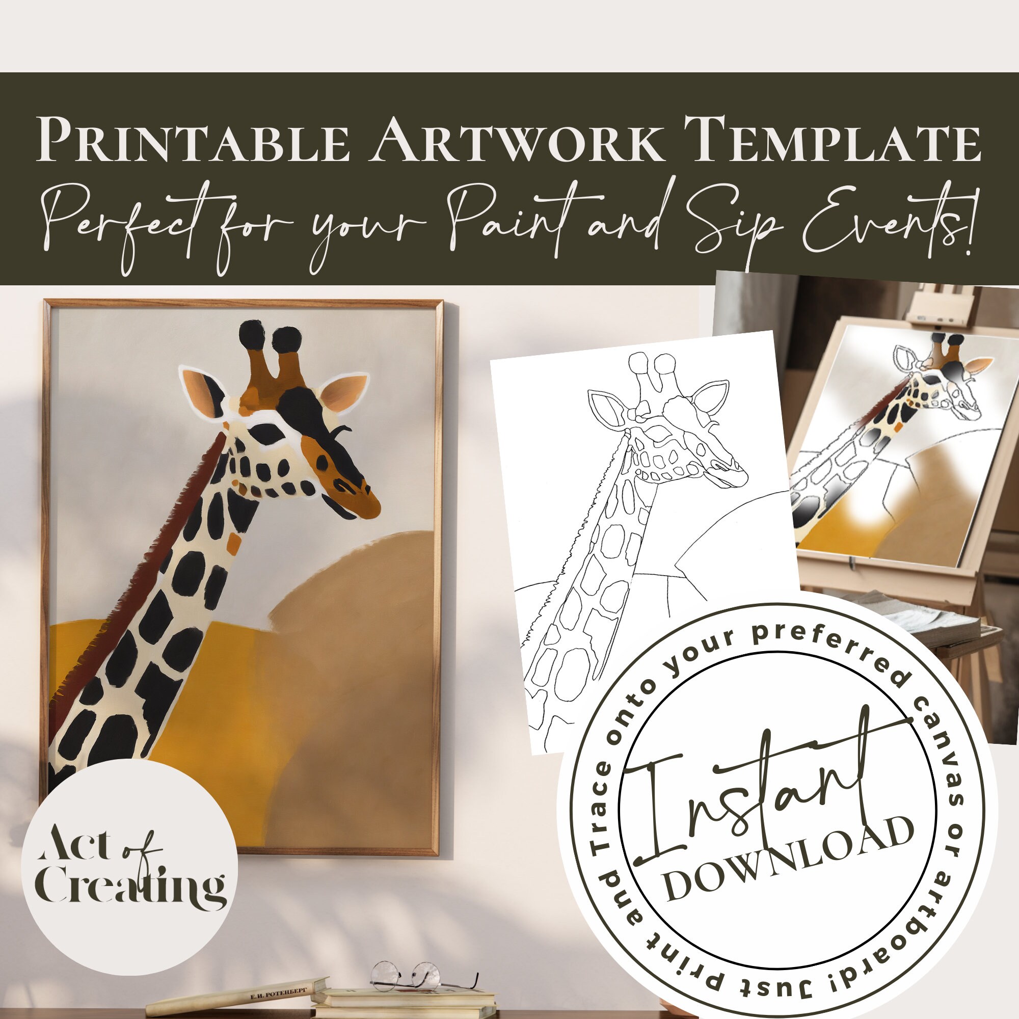 Giraffe Printable Artwork Trace Template Art Printable Image Digital ...