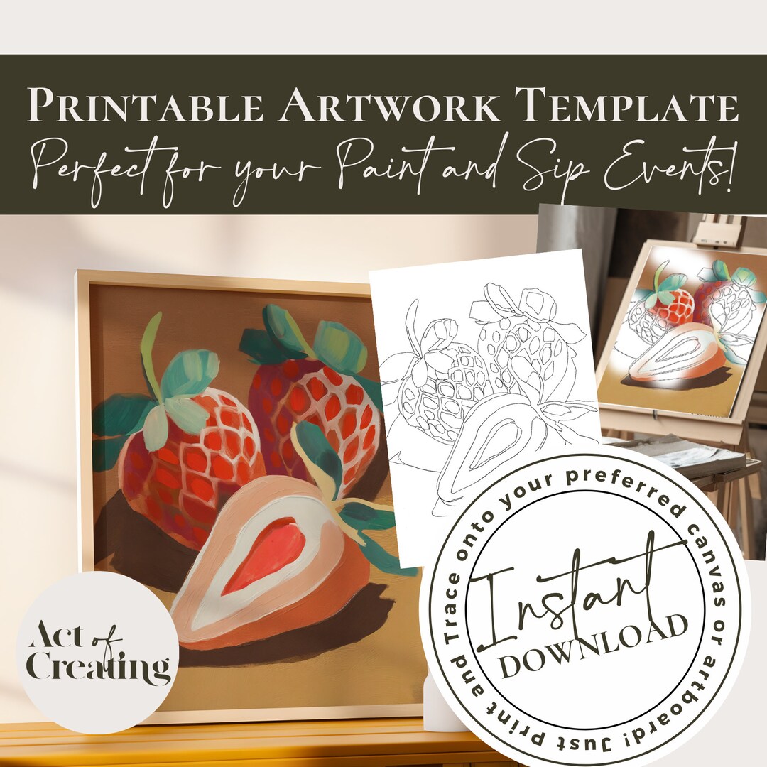 Strawberries Printable Artwork Template Digital Download Art Prints for ...