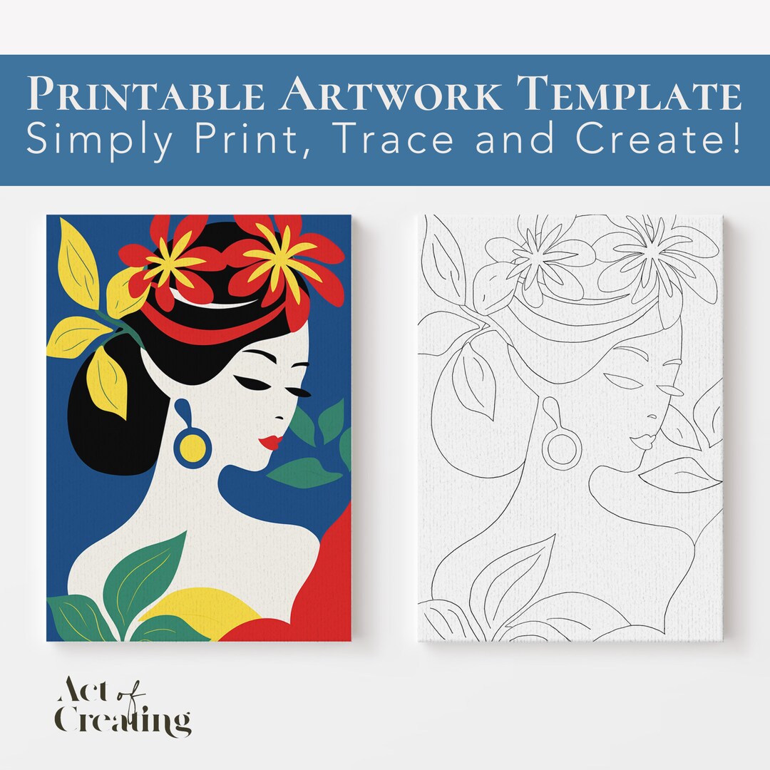 Printable Trace Artwork Template Honeysuckle Lady Abstract Instant ...