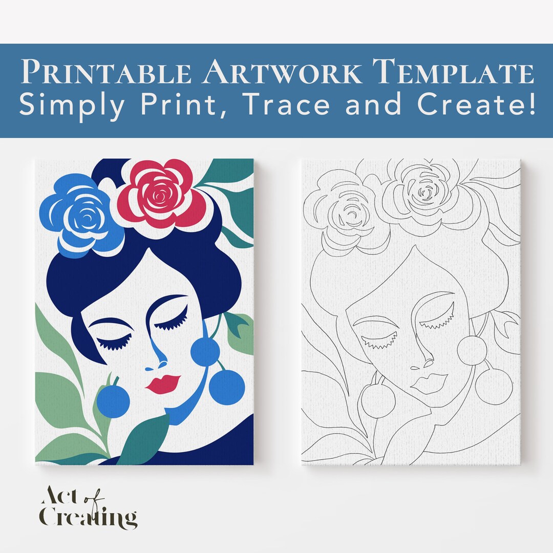 Printable Trace Artwork Template Rose Lady Instant Download Tracing ...