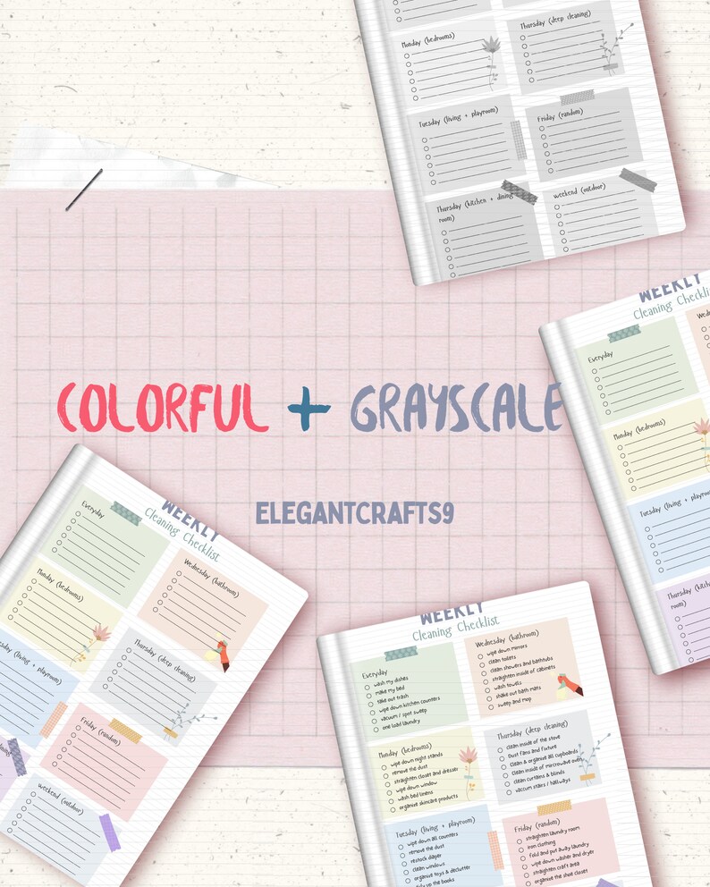 Editable Printable Colorful Sticky Note Style Weekly Cleaning Checklist ...