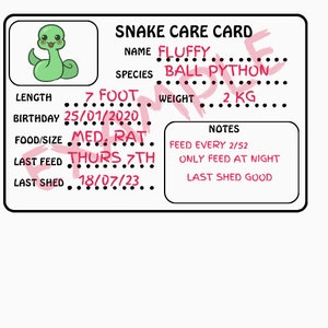 Snake Care Planner: Feeding Chart PDF, Digital Download, Pet ...