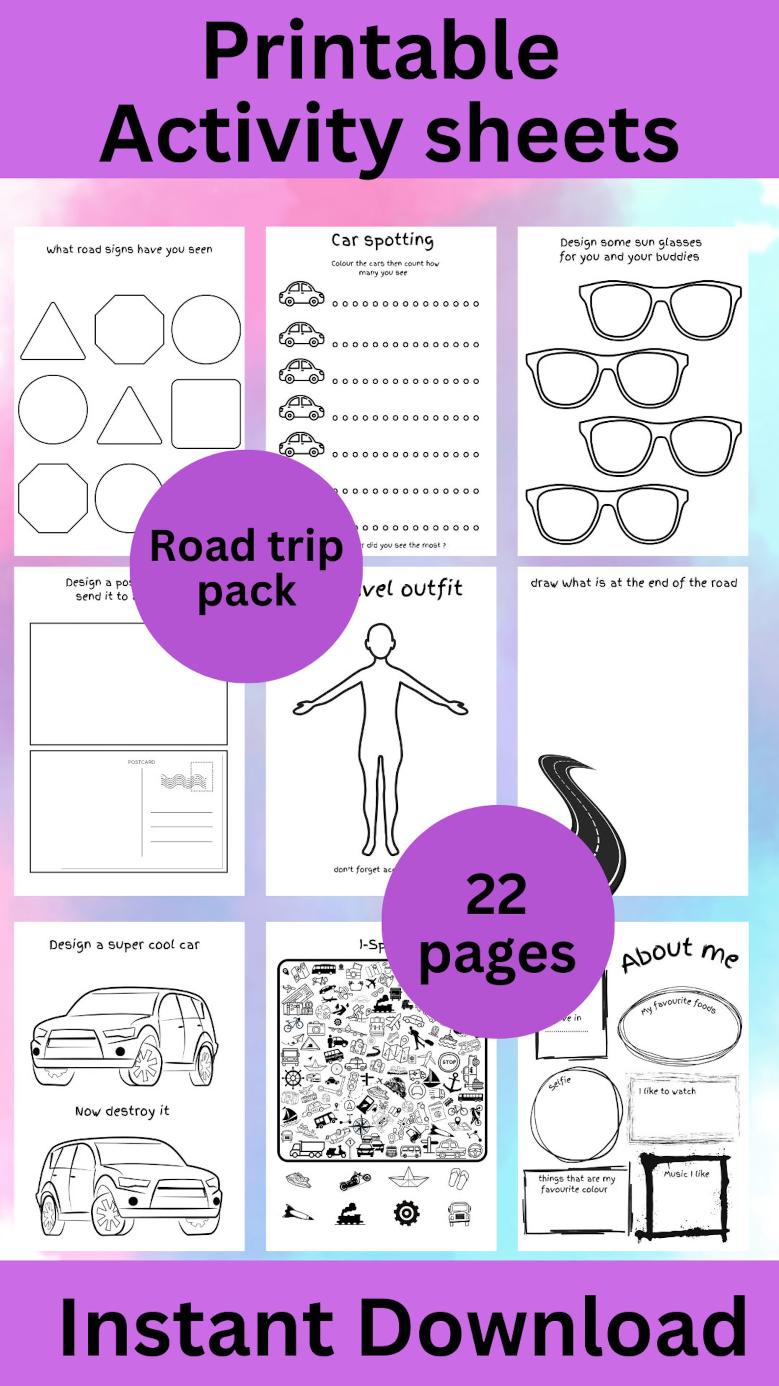 Road Trip Activity Book for Kids Travel Activity for Car Digital ...