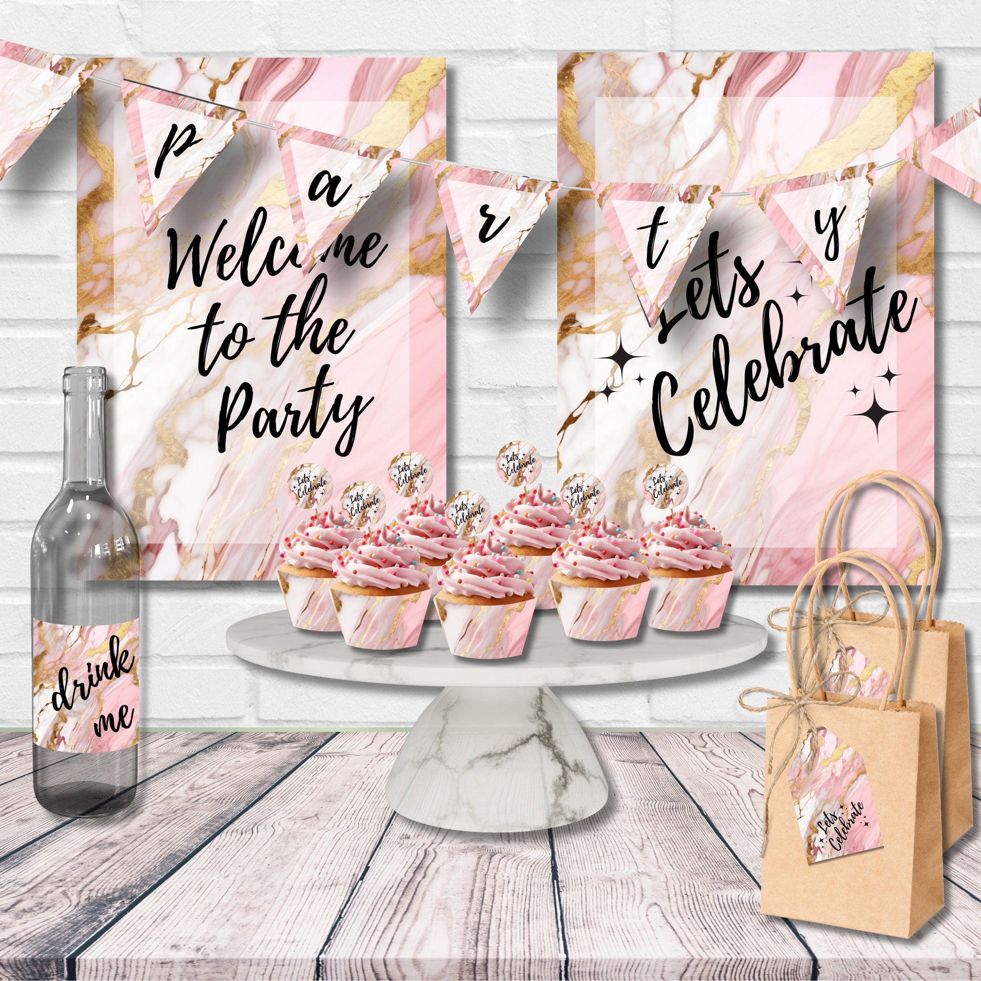Pink Printable Party Decorations for Birthday Party Editable Template ...