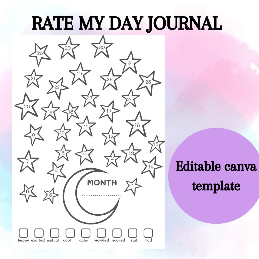 Rate My Day Tracker for Mood Journal Template to Edit on Canva Editable ...