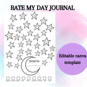 Rate My Day Tracker for Mood Journal Template to Edit on Canva Editable ...