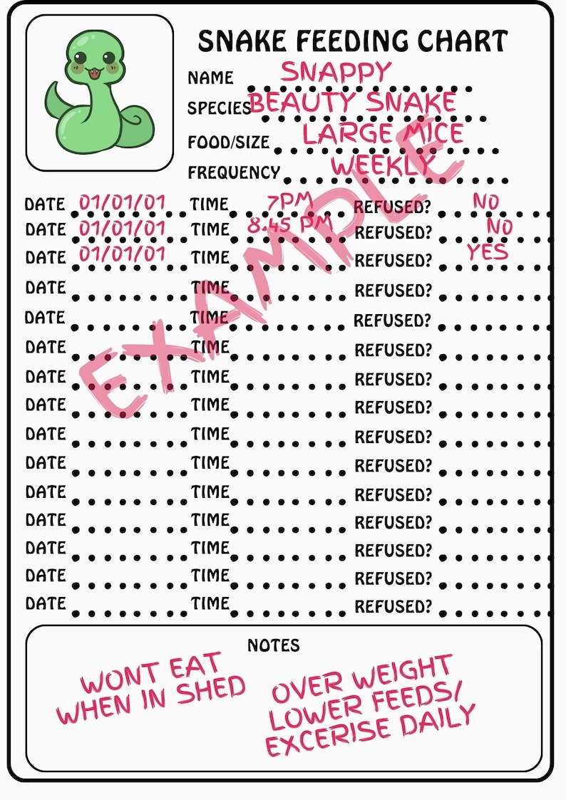Snake Care Planner: Feeding Chart PDF, Digital Download, Pet ...