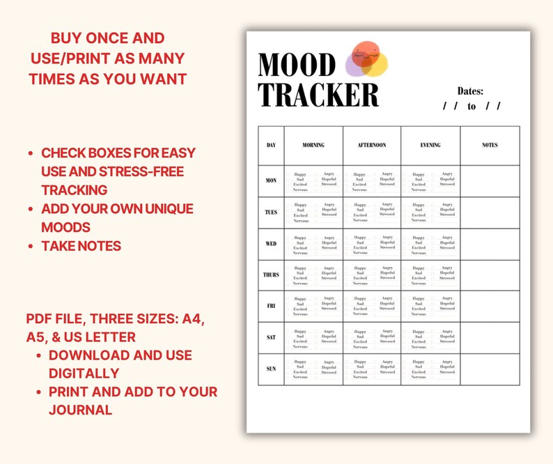 Weekly Mood Tracker - Digital Download - Etsy