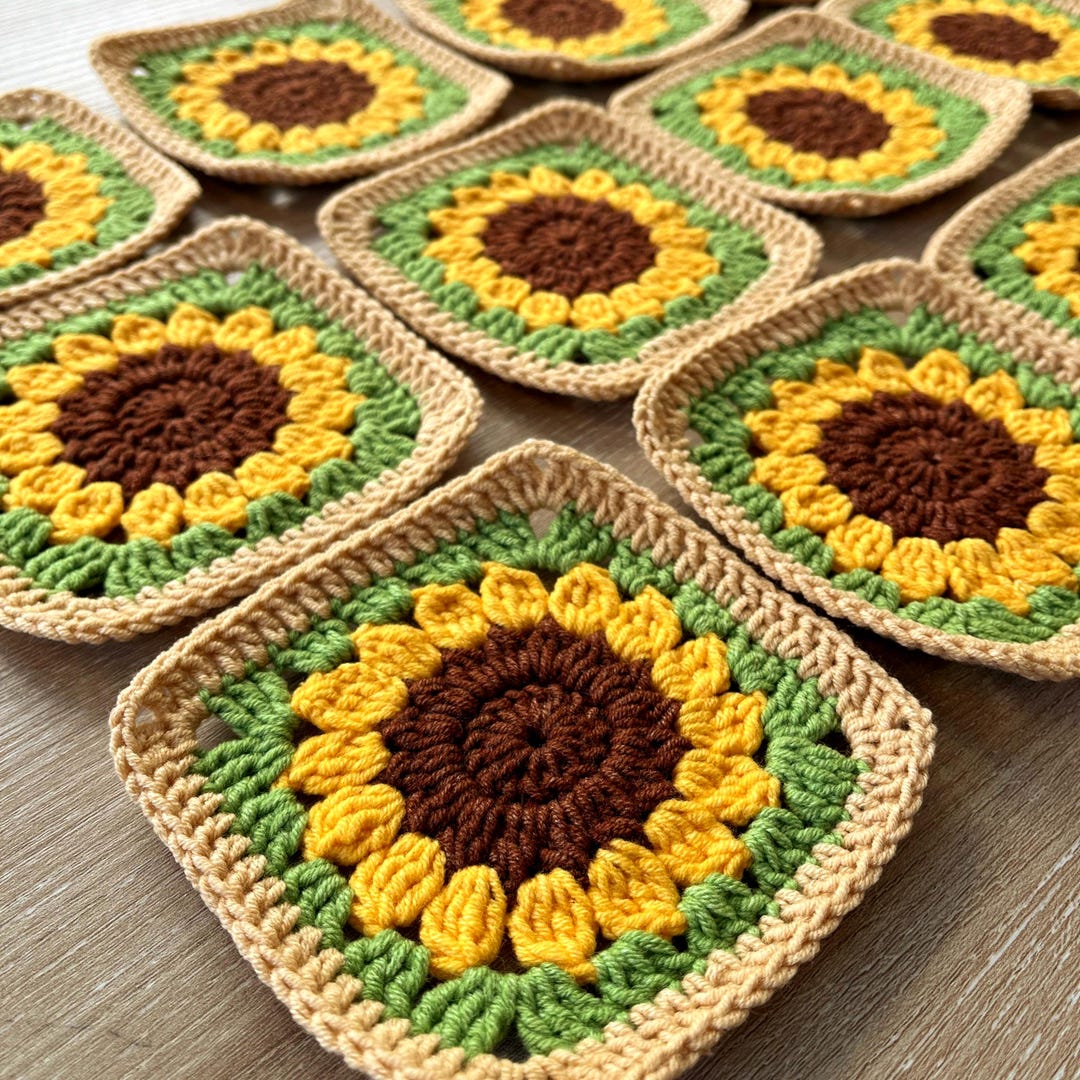 Sunflower Crochet Granny Squares: Cotton Blend Motifs (set of 12) - Etsy