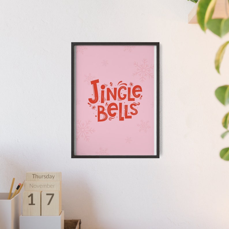 Pink Jingle Bells Poster With Wooden Frame - Etsy