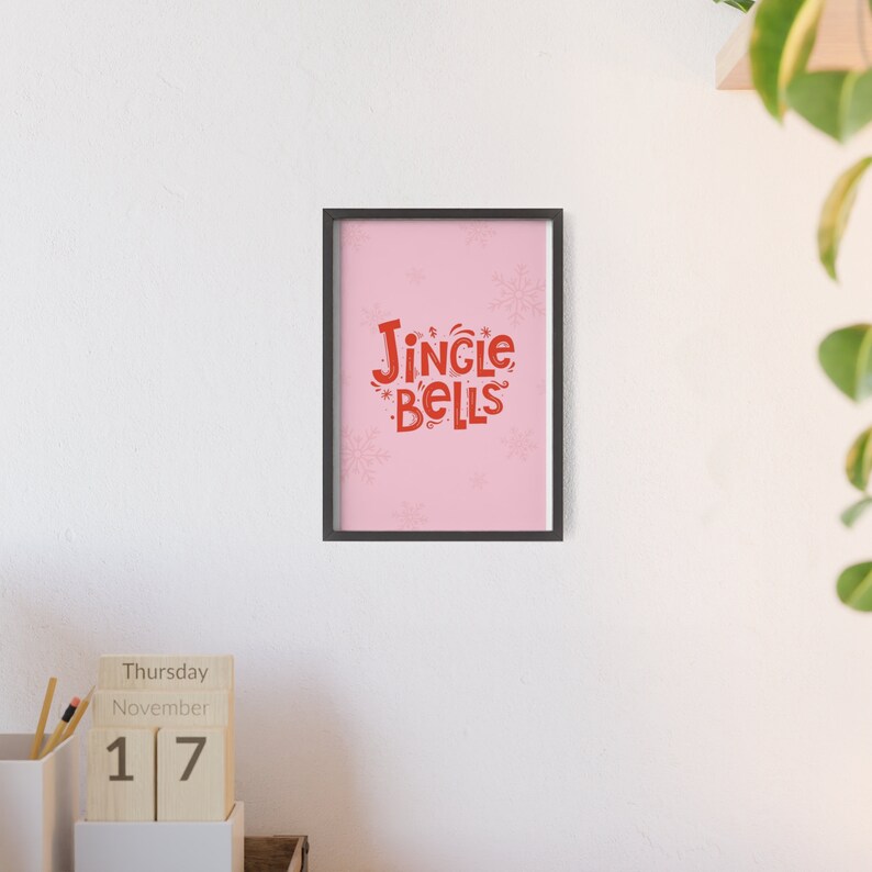 Pink Jingle Bells Poster With Wooden Frame - Etsy