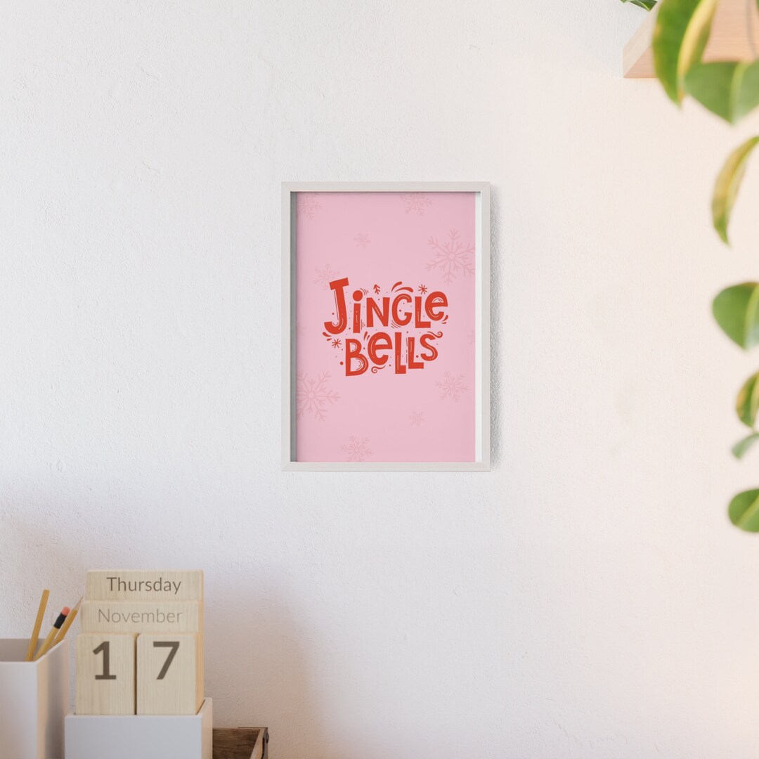 Pink Jingle Bells Poster With Wooden Frame - Etsy