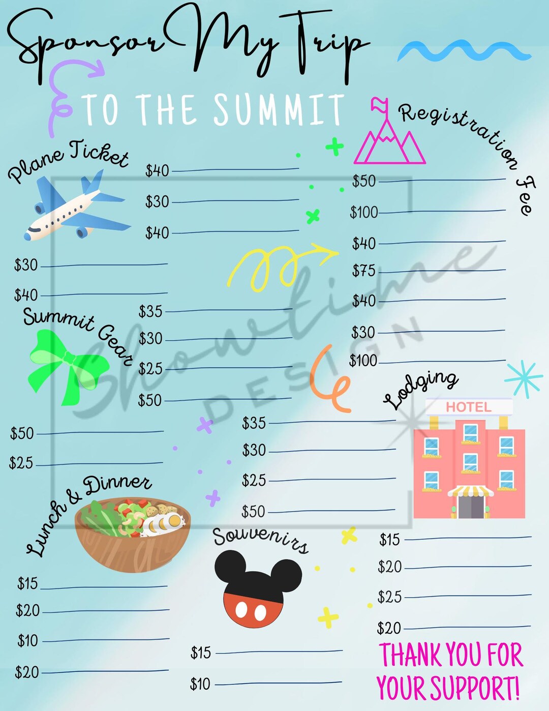 Cheerleading Sponsor My Trip Form: Summit Fundraising (PDF & PNG) - Etsy