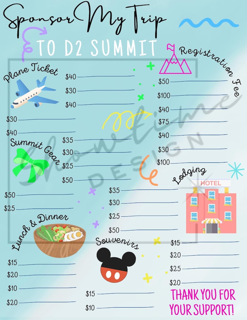 Cheerleading Sponsor My Trip Form: D2 Summit, All Star (PDF & PNG) - Etsy