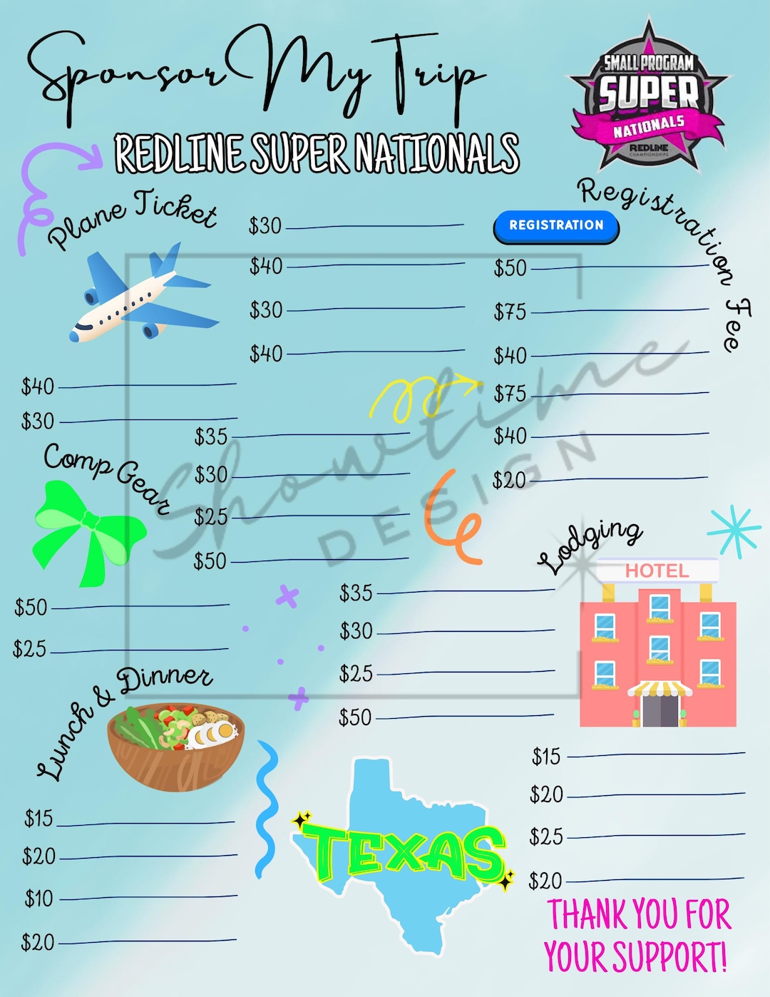 Cheerleading Sponsor My Trip Form: Redline Super Nationals - Etsy