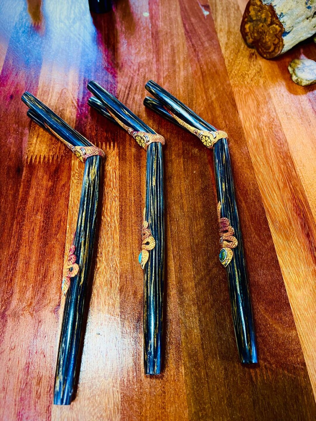 DOUBLE TEPI APPLICATOR - Chonta Wood -snake Shaped Details - Etsy