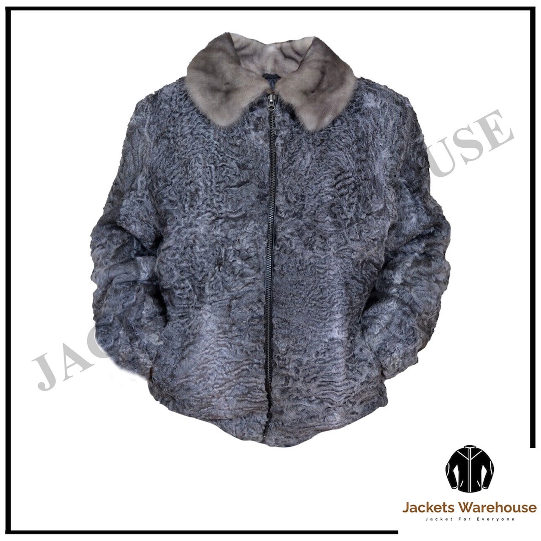 Men's Real Gray KARAKUL ASTRAKHAN Persian Lamb FUR Big Tall Coat Mink ...