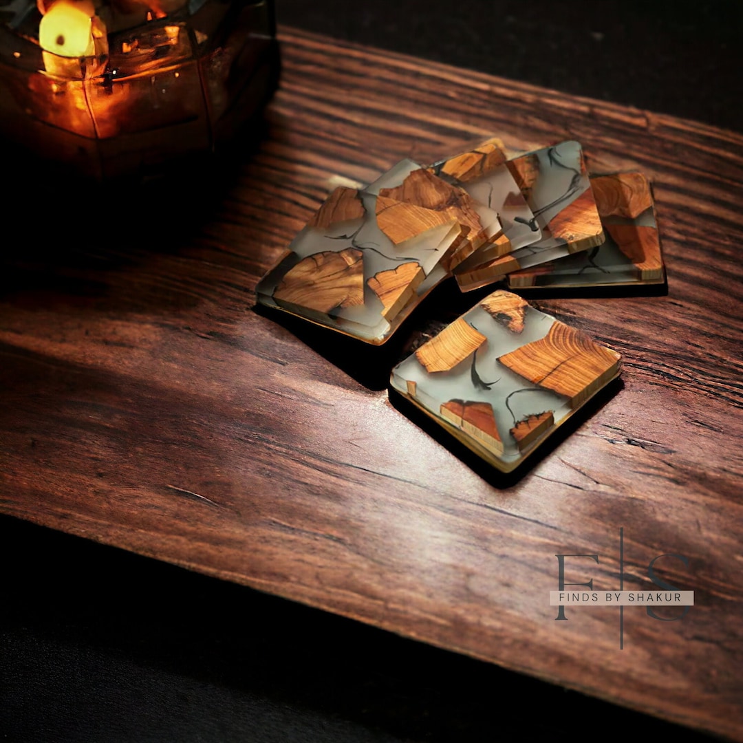 Wood Resin Coasters Cool Wooden Coaster Set Dark Wood Coasters Modern ...