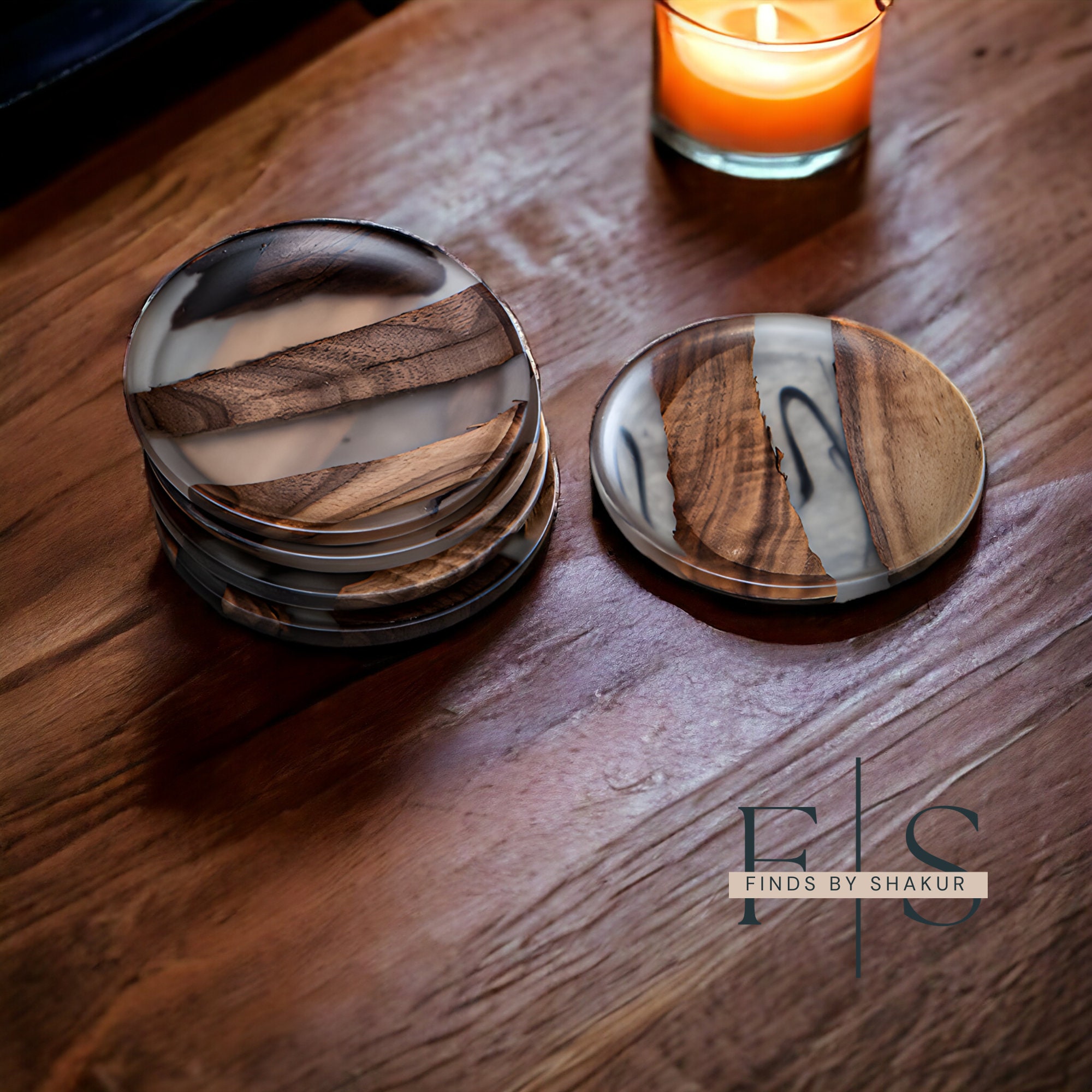 Cool Wood Resin Coasters Set Unique Round Wooden Concave Coasters Cute ...