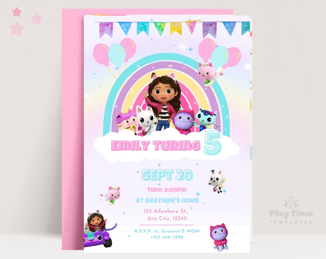 Editable Gabby's Dollhouse Birthday Invitation: Kids Party (digital ...
