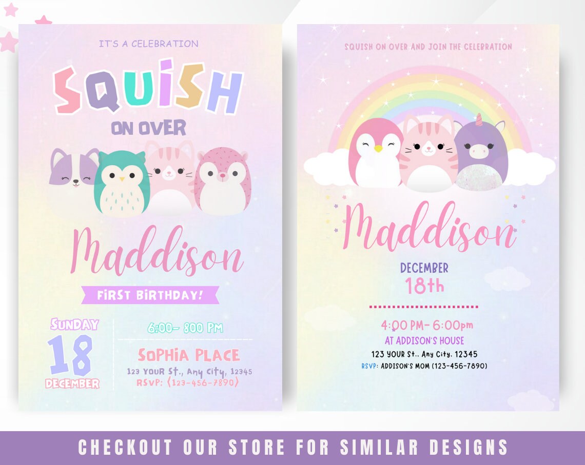 Squishmallow Birthday Invitation Squishmallow Editable Invitation