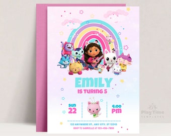 Editable Gabby-dollhouse Birthday Invitation Gabby's Kids Birthday ...