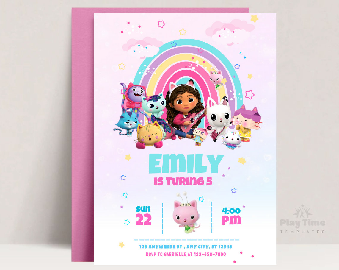 Gabby's Dollhouse Birthday Invitation: Editable Kids Party Template ...