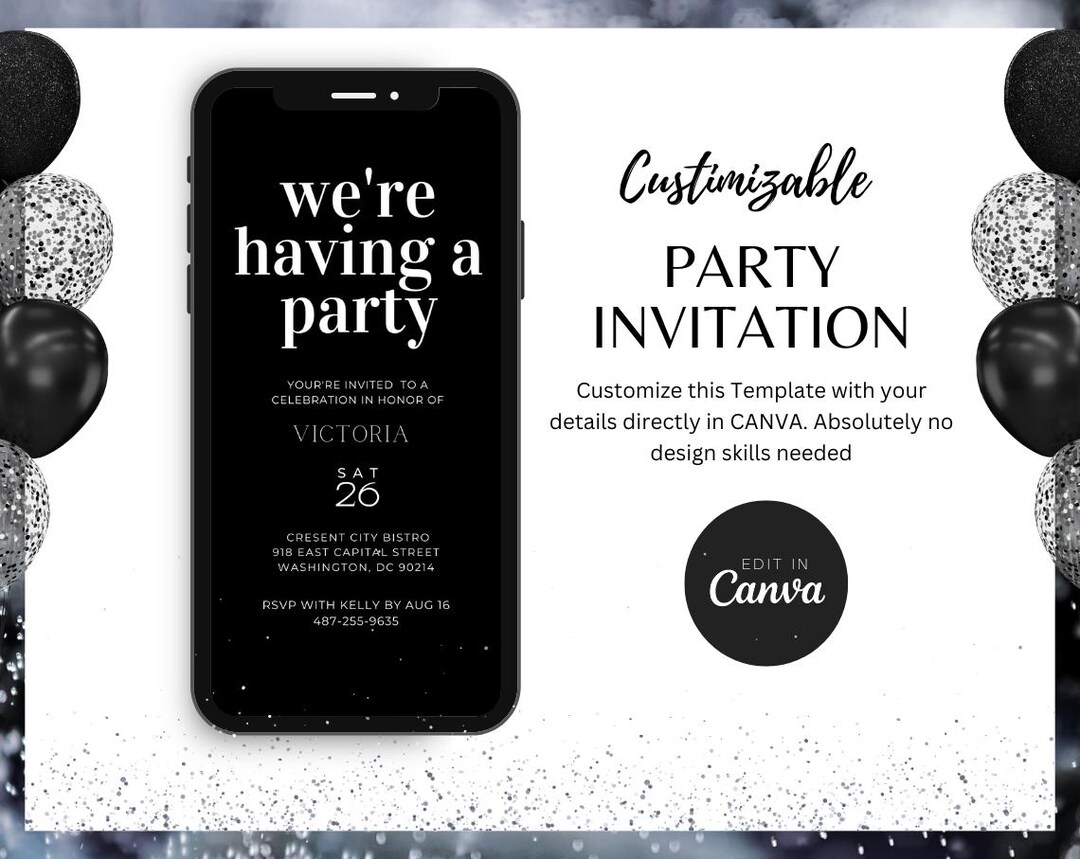 We're Having a Party Birthday Invitation: Editable Canva Template ...
