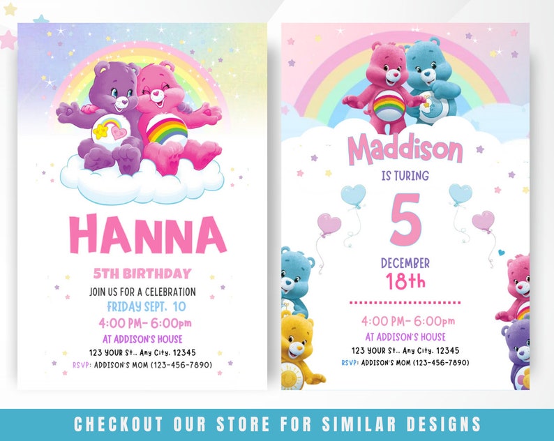 Care Bears Birthday Invitation: Editable Kids Party Invite (digital) - Etsy