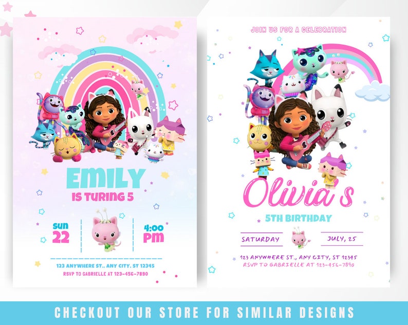 Editable Gabby Dollhouse Birthday Invitation, Gabby Birthday Party ...