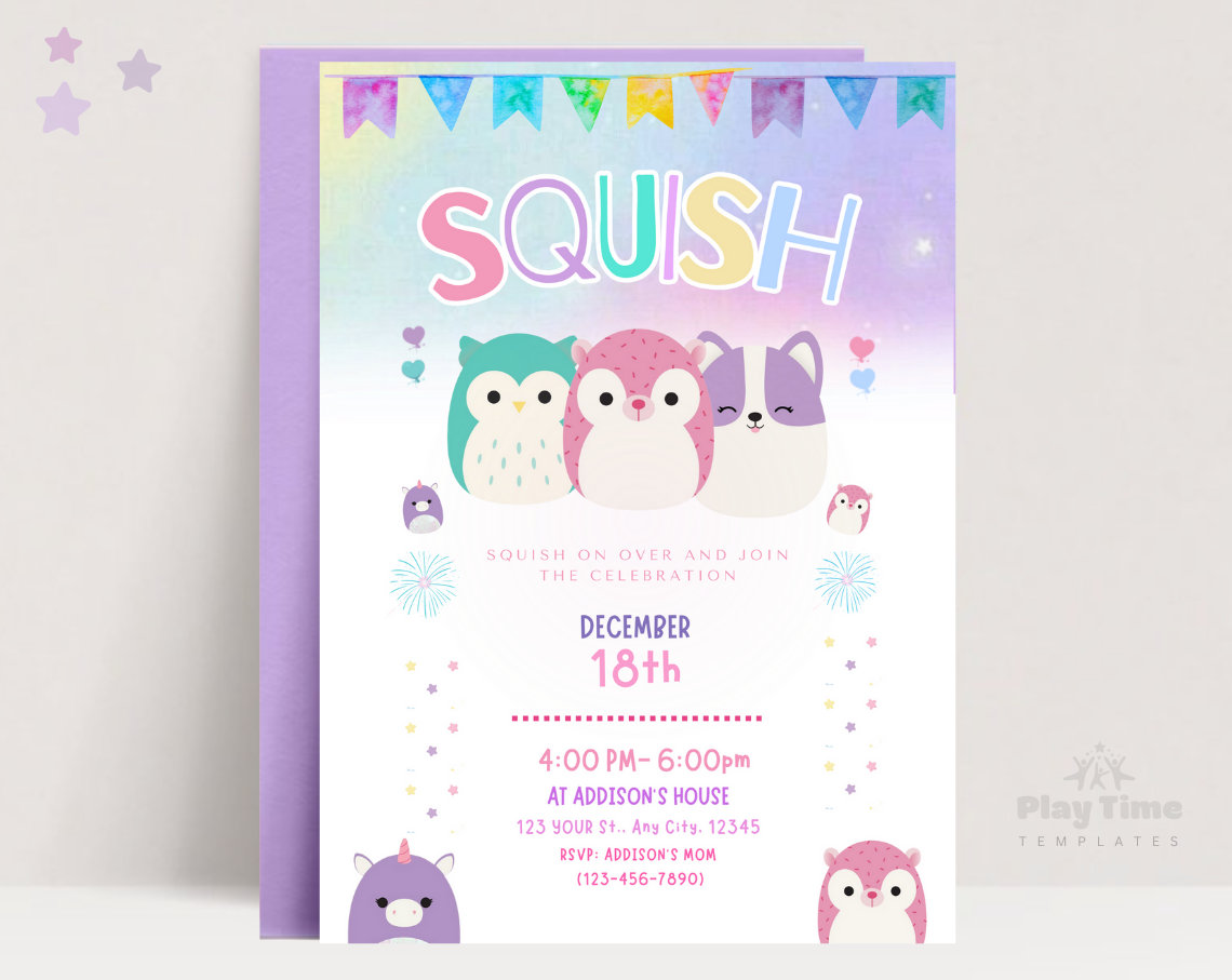 Squishmallow Birthday Invitation: Editable Kids Party Invite (digital ...