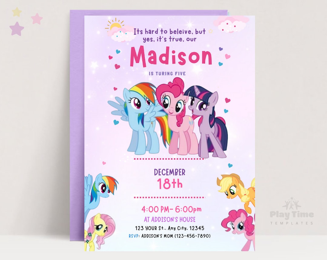 Editable My Little Pony Birthday Invitation: Canva Party Template ...