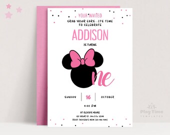Minnie Mouse Party Invitation, Minnie Mouse Birthday Invite, Pink Minnie Mouse Template ...