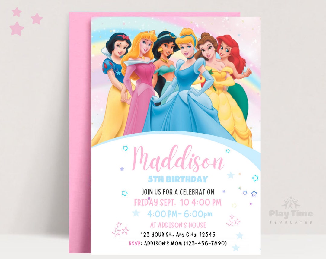 Princess Birthday Invitation, Princess Invitation Birthday Card, Girl ...