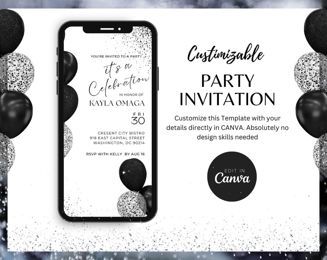 Birthday Party Invitation: Editable Canva Template, Digital Celebration ...