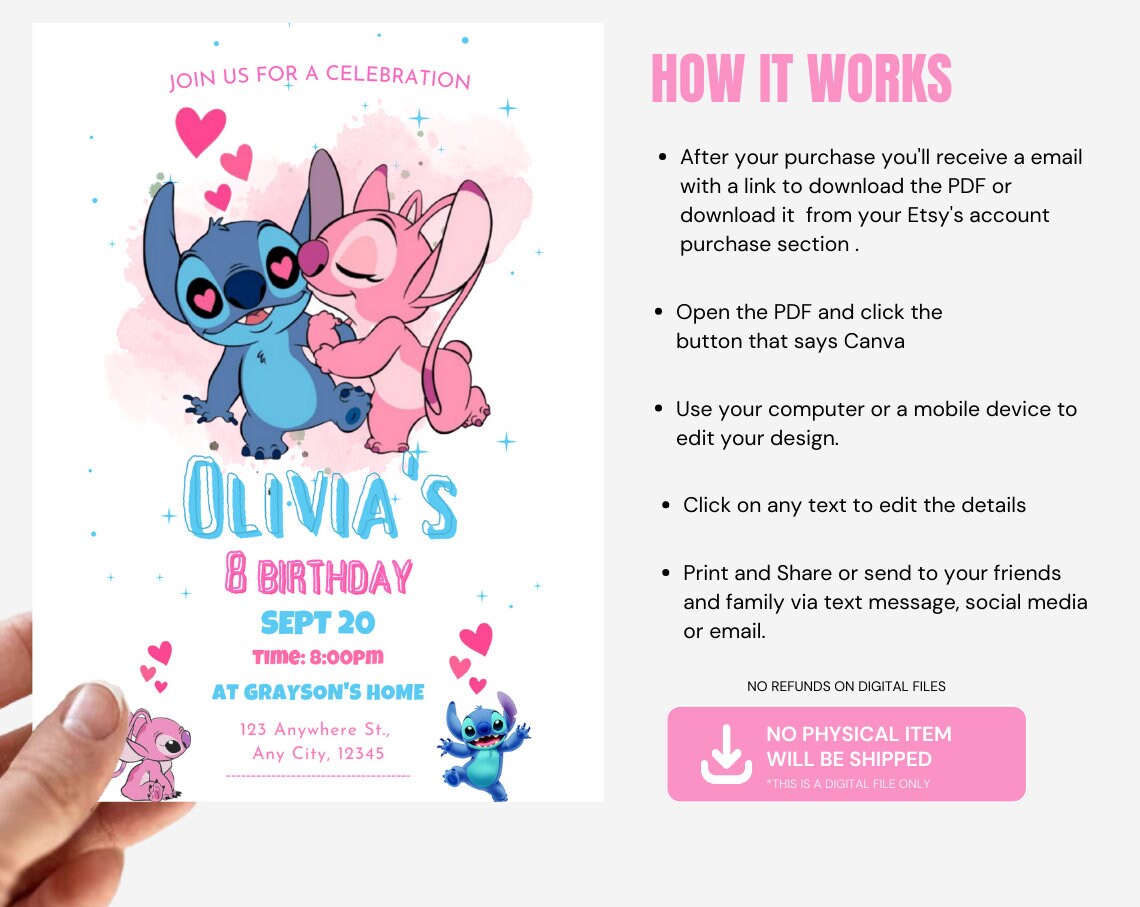 Stitch Editable Birthday Invitation Template, Printable Birthday Party ...