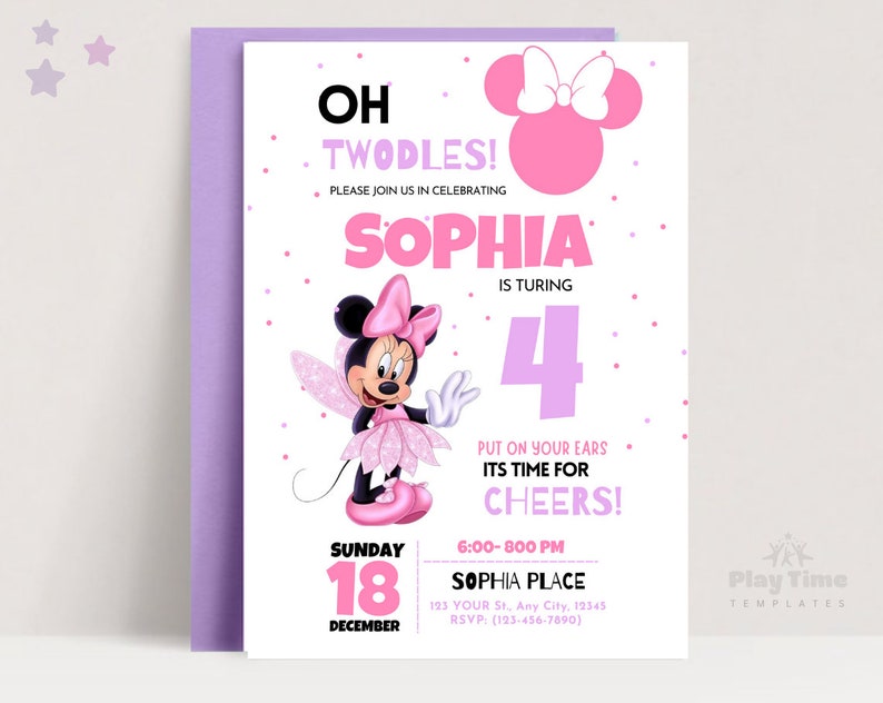 Editable Minnie Mouse Invitation - Minnie Mouse Pink Party Invite ...