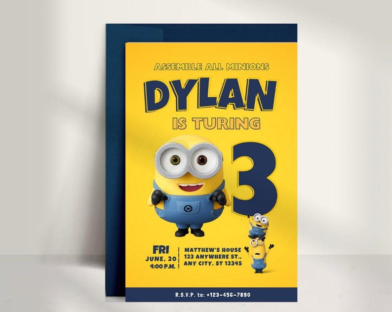 Minion Party Invitation, Minion Birthday Invite, Kids Party Invite, Boy ...