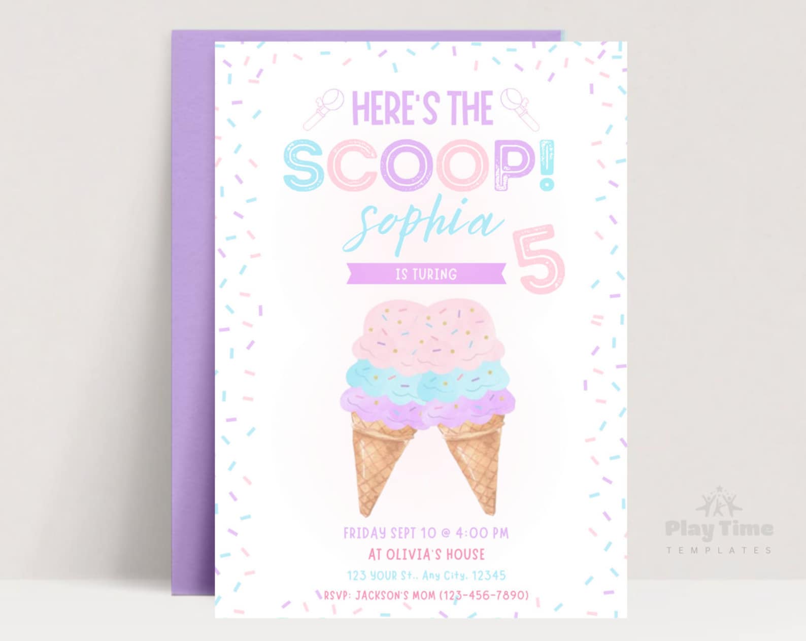 Editable Ice Cream Birthday Invitation: Girl Party Template (digital ...