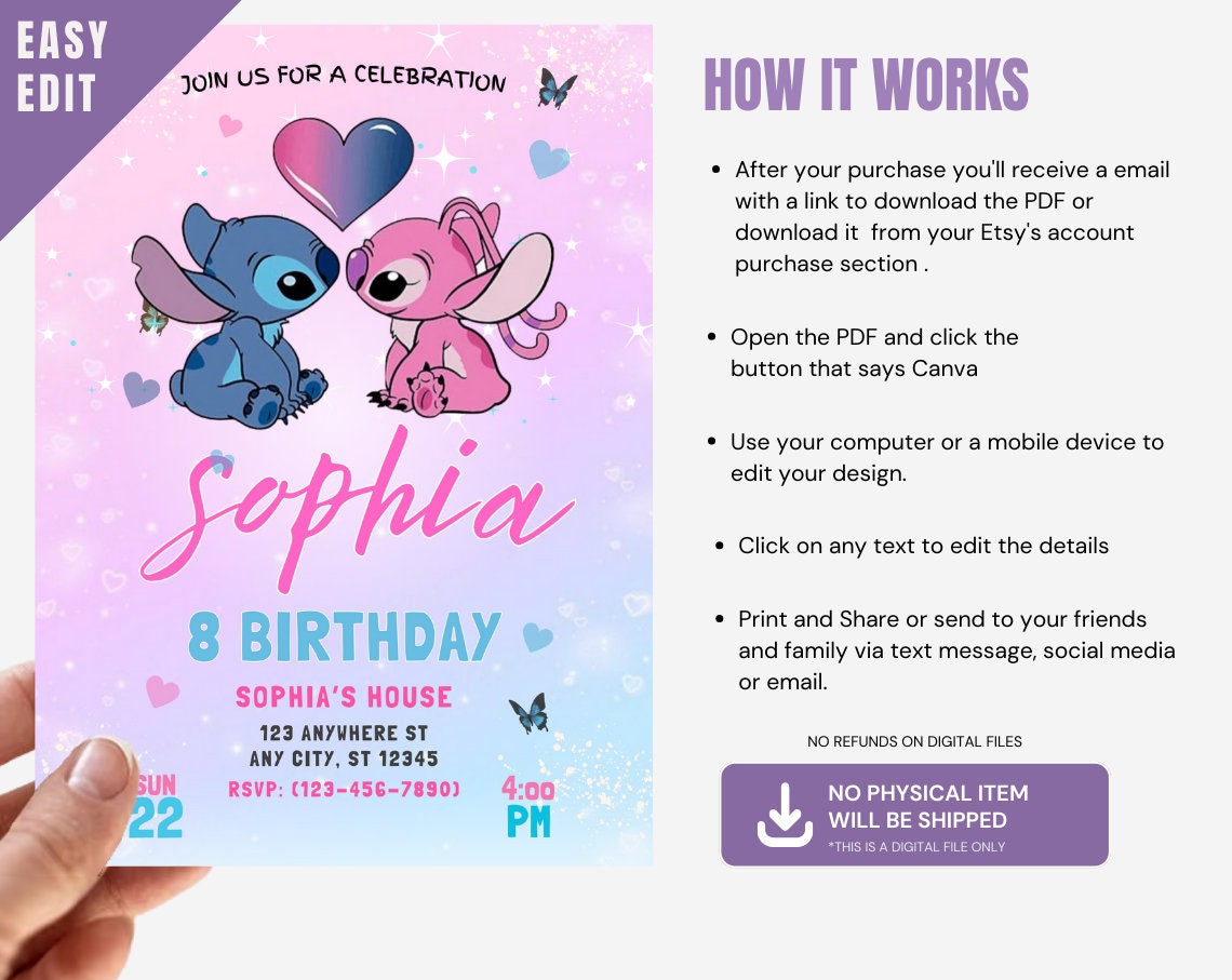 Editable Stitch Party Invitation Template, Printable Birthday Party ...