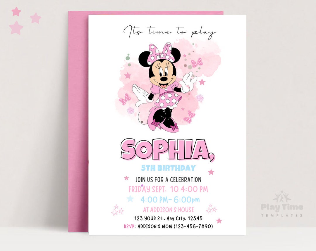 Minnie Mouse Party Invitation, Minnie Mouse Birthday Invite, Pink Minnie Mouse Template ...