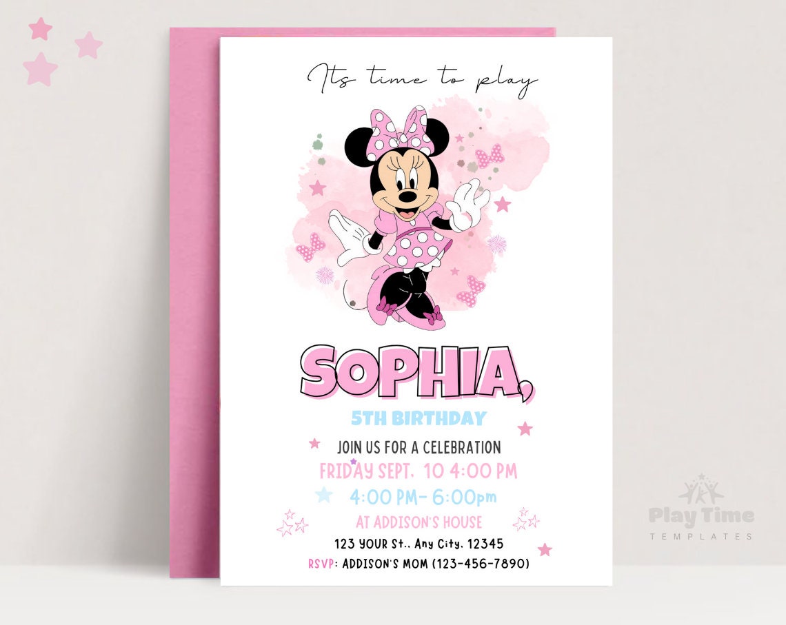 Minnie Mouse Party Invitation, Minnie Mouse Birthday Invite, Pink ...