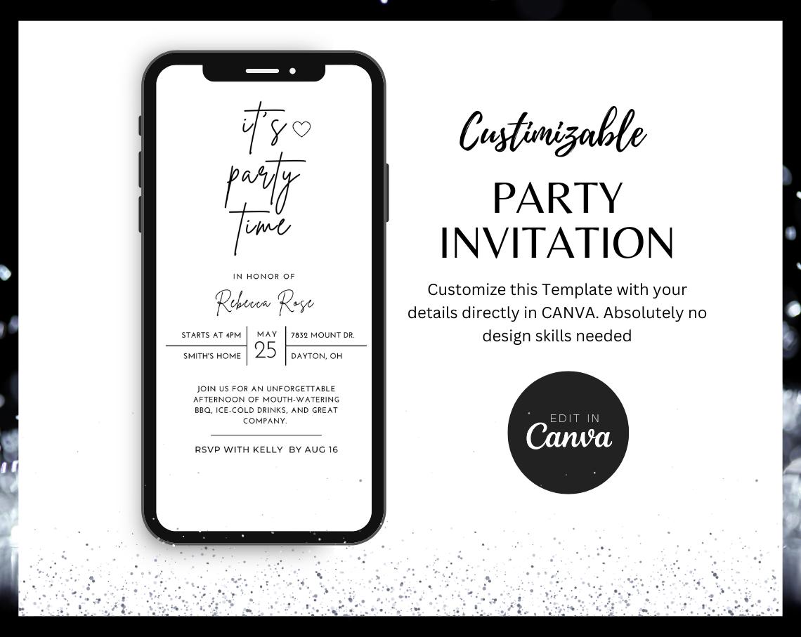 Simple Birthday Party Invitation: Editable Canva Template, Digital ...