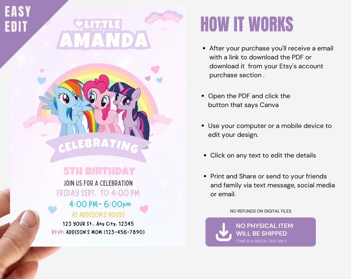 My Little Pony Invitation | My Little Pony Birthday Party Invitation ...