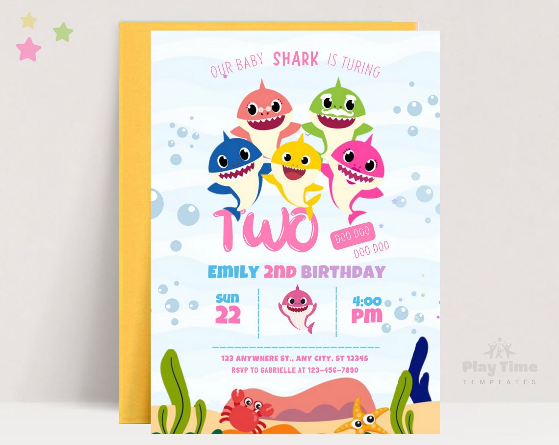 Girl Baby Shark Invitation - Digital Invite, Printable, Kids Birthday ...