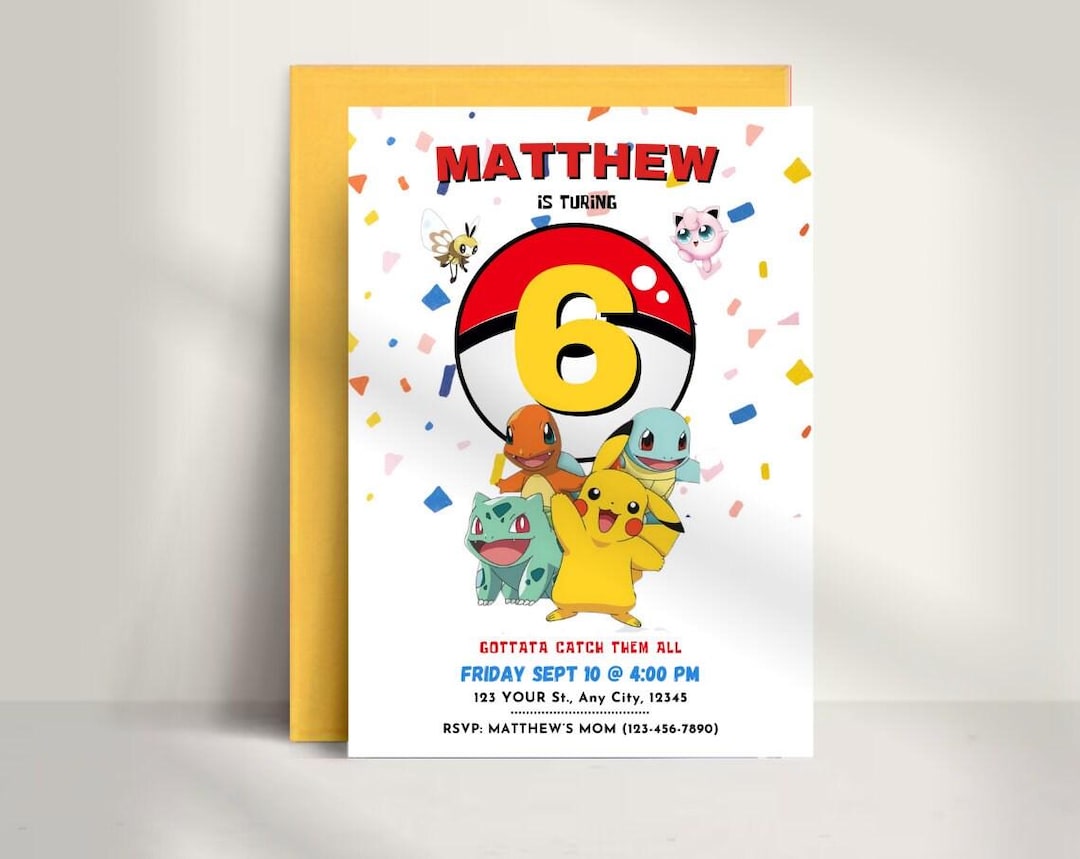 Pokemon Party Invitation, Pokemon Birthday Invite, Kids Party Invite ...