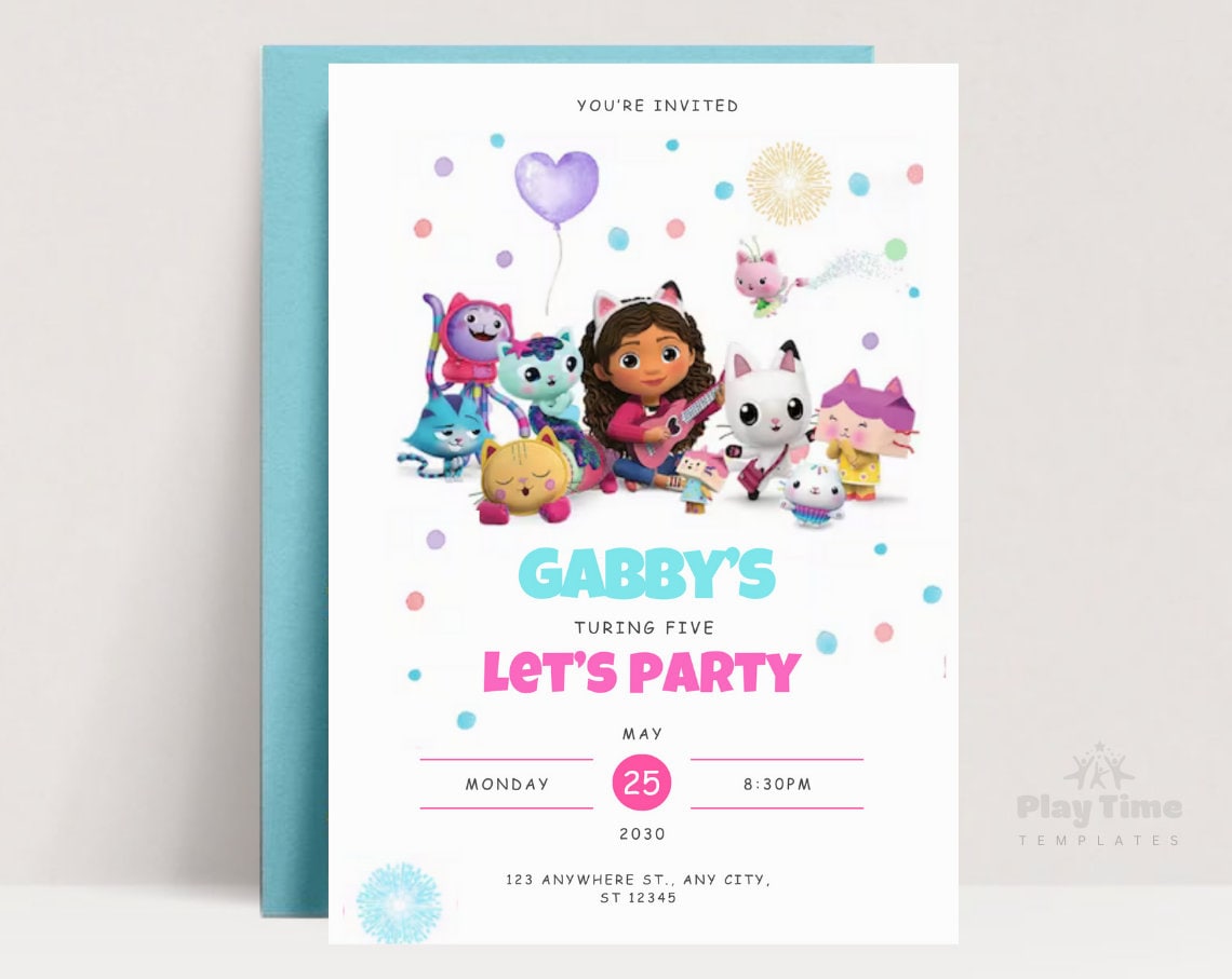 Editable Gabby Dollhouse Birthday Invitation, Gabby Birthday Party ...