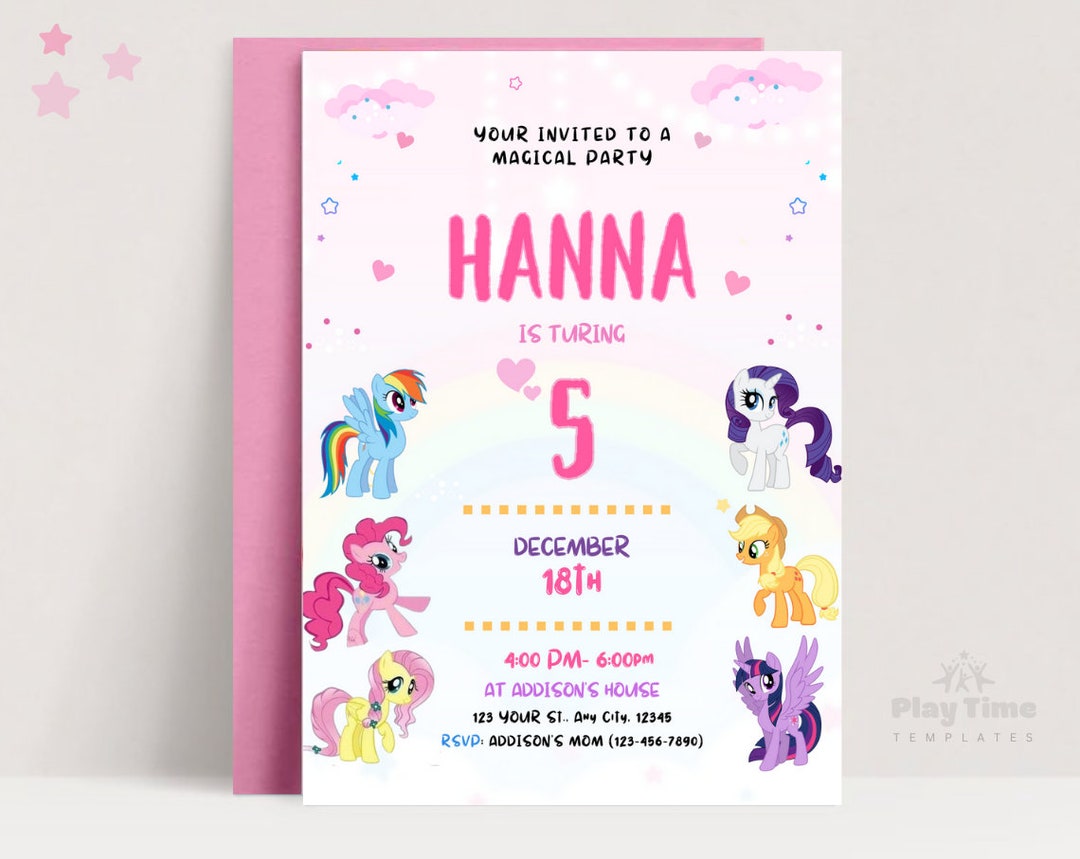 Editable My Little Pony Birthday Invitation: Girl Party Template (canva ...